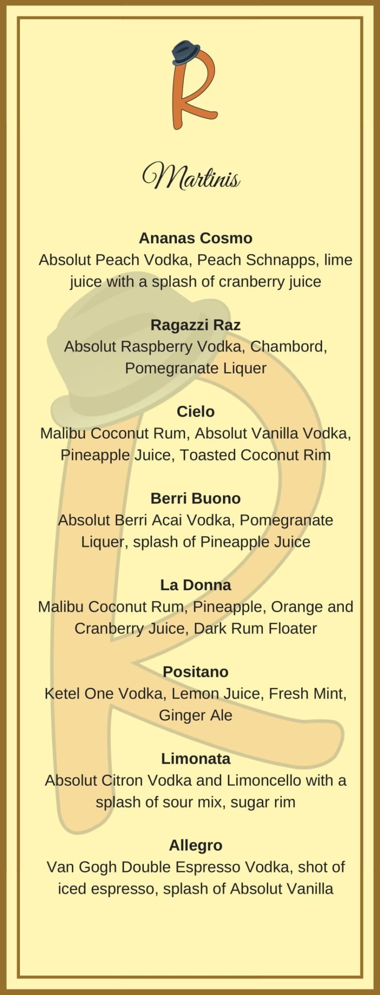 Menu – Cocktails – Ragazzi