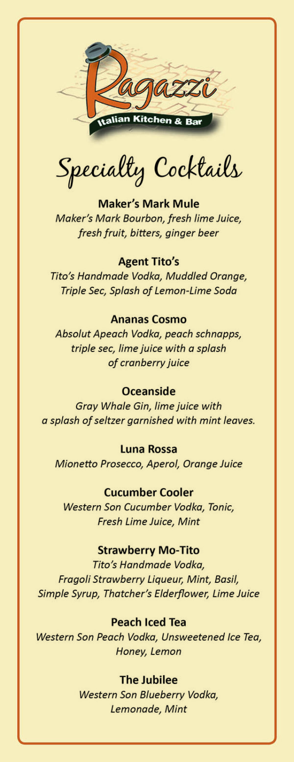 Menu – Cocktails – Ragazzi