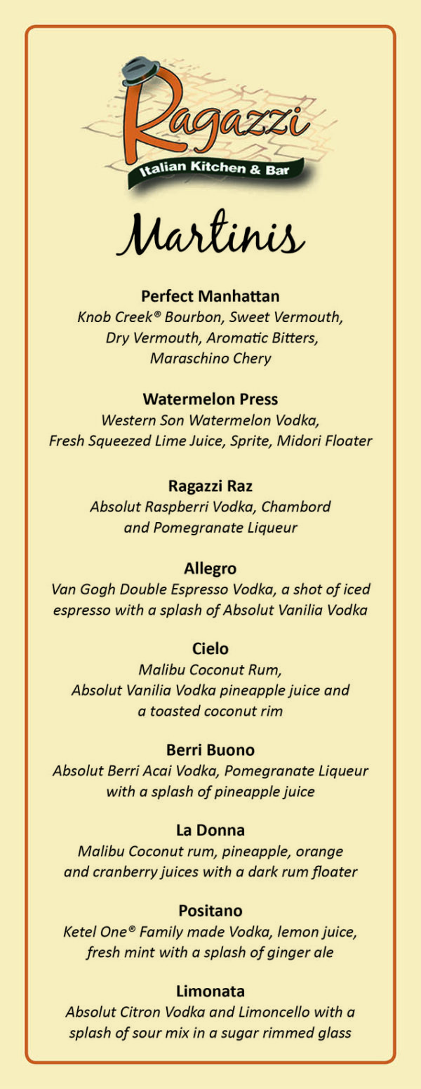 Menu – Cocktails – Ragazzi