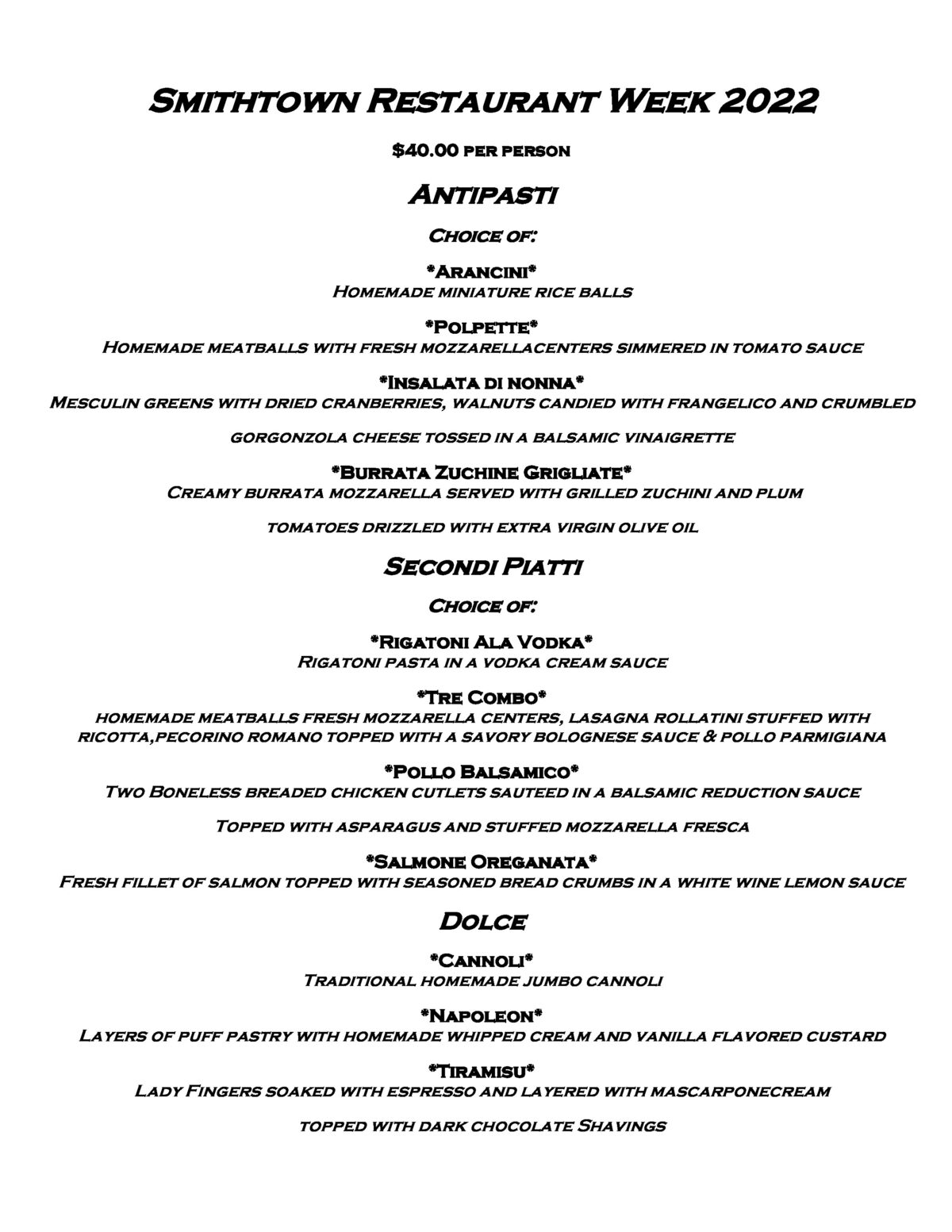 Menu – Restaurant Week – Ragazzi