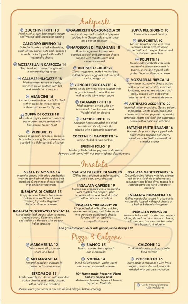 Menu – Dinner – Ragazzi